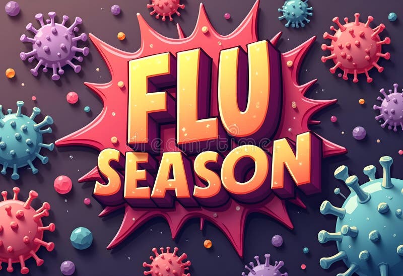 Flu Season Funny Comic Style 3D Text about Virus Prevention Cough and ...