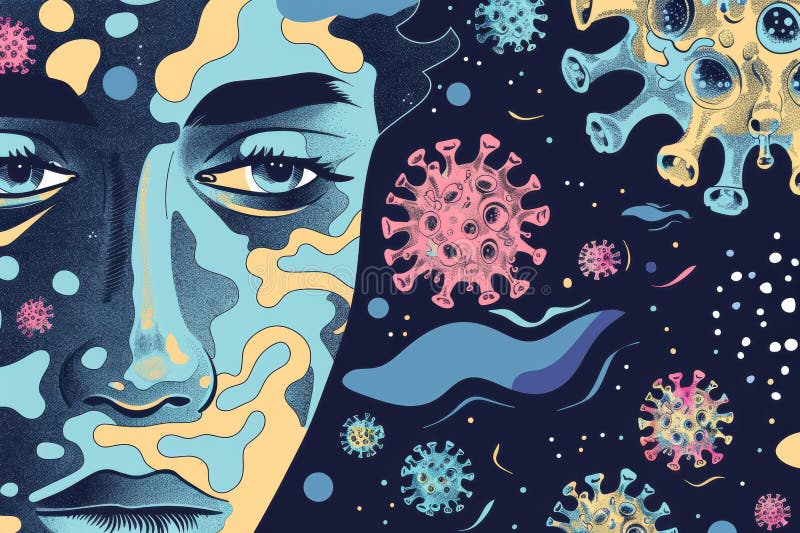 Flu Season Viruses Spreading through Air with Coughing, Microscopic ...