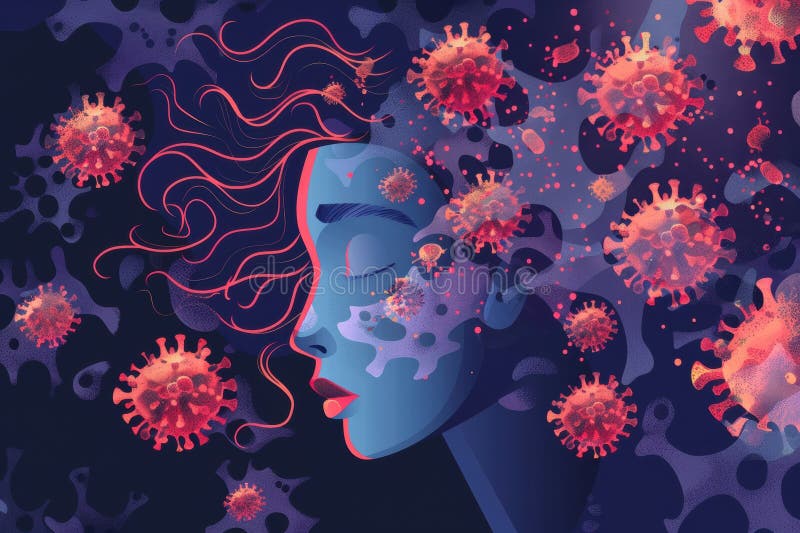 Flu Season Viruses Spreading through Air with Coughing, Microscopic ...