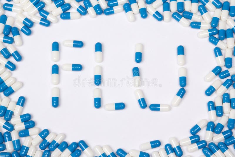 Flu Word Text Made of Blue Tablets, Pills and Capsules Stock Photo ...