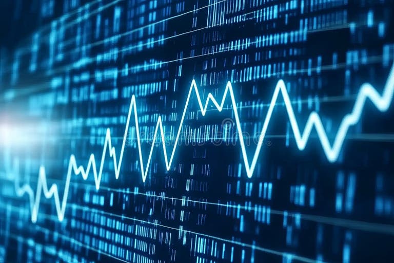 Fluctuating ECG Graph Displayed on a Blue Digital Screen Representing ...