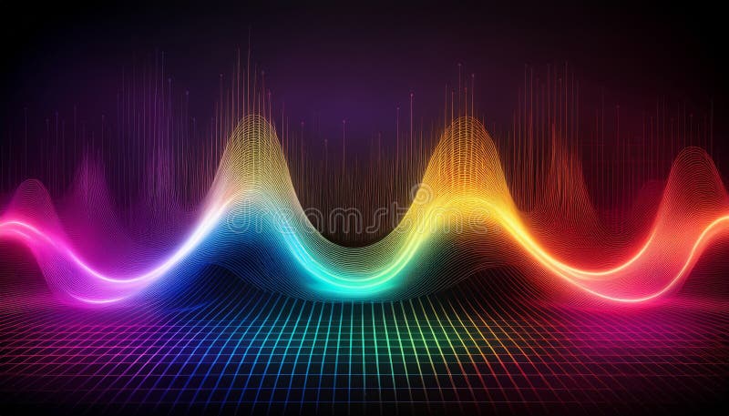 Fluctuating Vibrant Glowing Digital Waveforms on a Black Grid ...