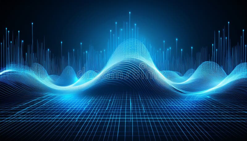 Fluctuating Vibrant Glowing Digital Waveforms on a Black Grid ...