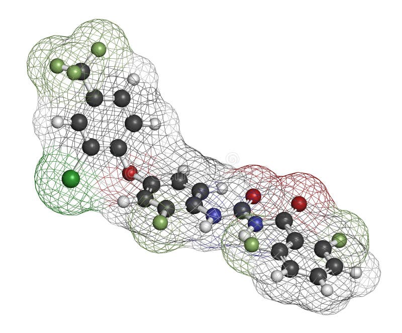 Flufenoxuron Insecticide Molecule. 3D Rendering. Atoms are Represented ...