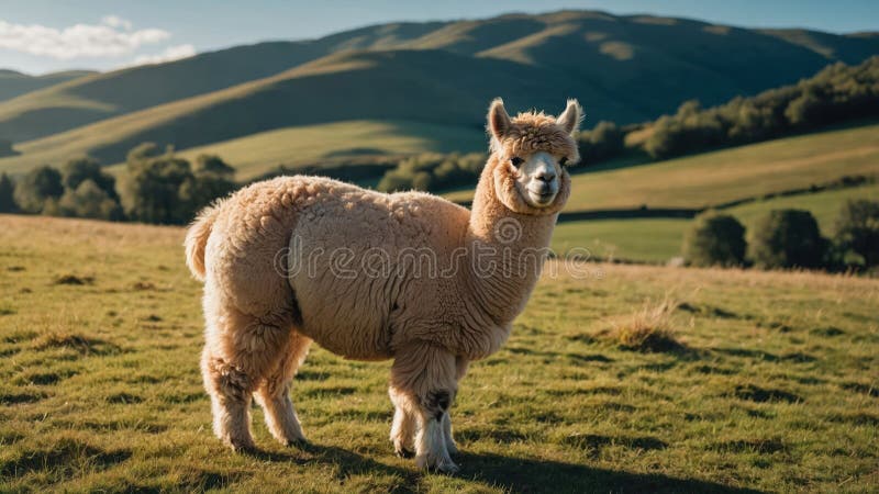 Adorable Alpaca Grazing in Scenic Mountain Pasture Stock Illustration ...
