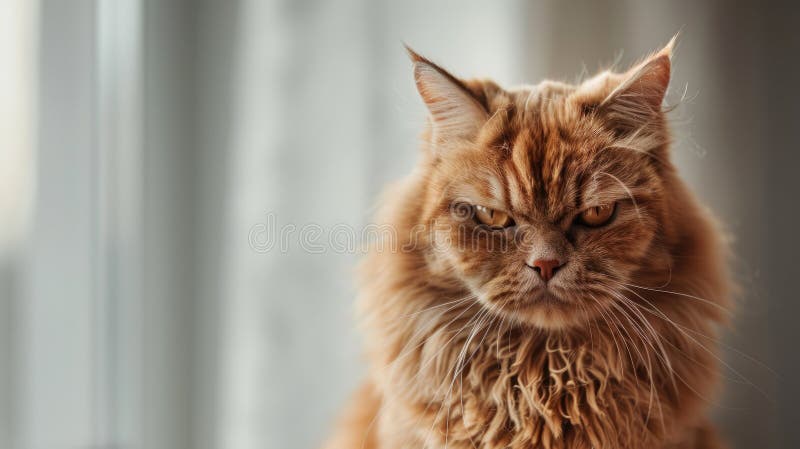 Fluffy Angry Ginger Cat Close Up Looking at the Camera, Unhappy and ...
