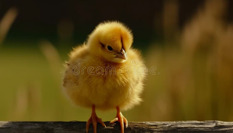 Fluffy Baby Chicken Stands in Green Meadow Generated by AI Stock ...