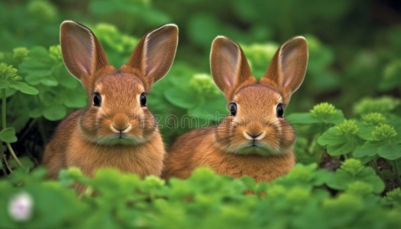 Fluffy Baby Rabbit Celebrates Springtime in Meadow Generated by AI ...