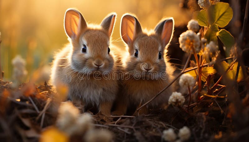 Fluffy Baby Rabbit Sits in Meadow, Enjoying Nature Beauty Generated by ...