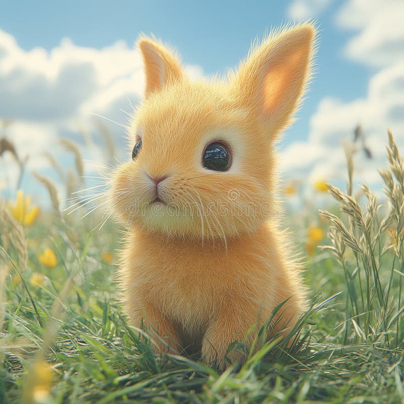 A Fluffy Baby Rabbit Sits in a Meadow in an Ultra-high Definition Image ...