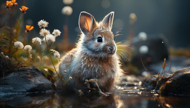 Fluffy Baby Rabbit Sitting in Grass, Enjoying Nature Generated by AI ...