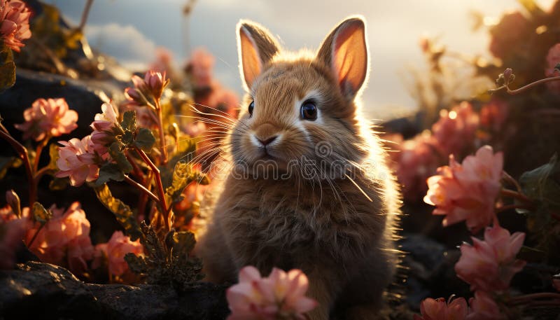Fluffy Baby Rabbit Sitting in Grass, Enjoying Nature Generated by AI ...