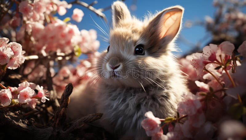 Fluffy Baby Rabbit Sitting in Grass, Enjoying Springtime Generated by ...