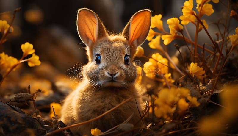 Fluffy Baby Rabbit Sitting in Grass, Enjoying Springtime Generated by ...