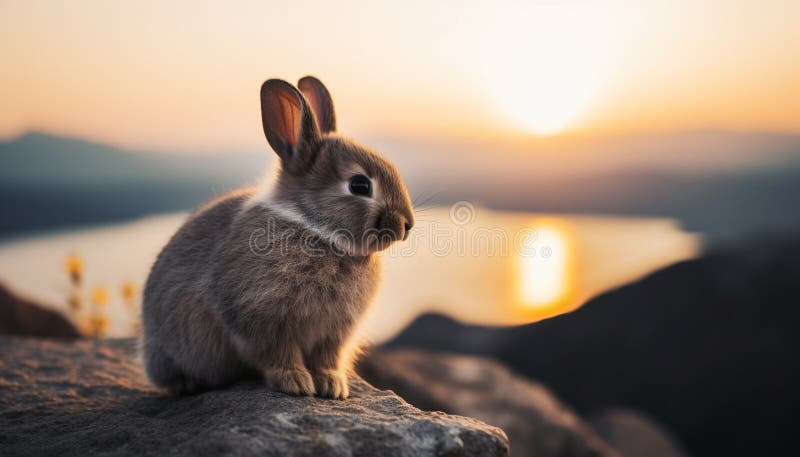 Fluffy Baby Rabbit Sitting in the Grass Generated by AI Stock Photo ...