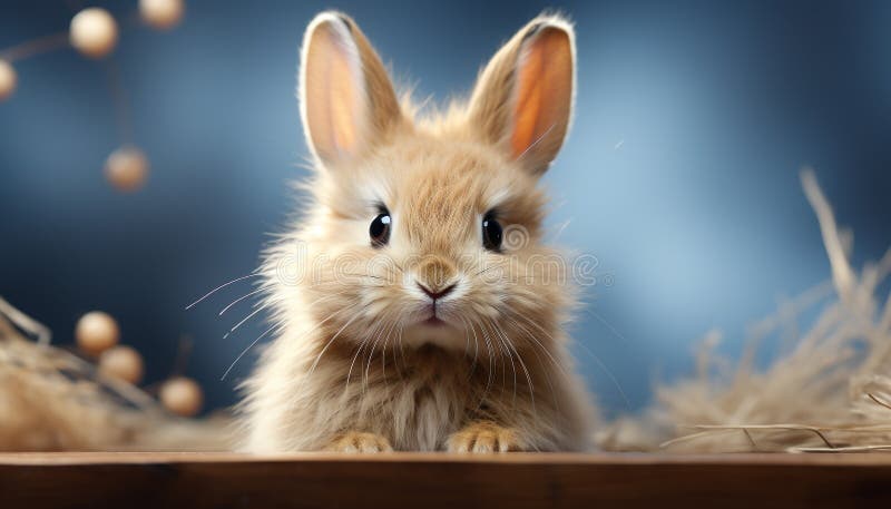 Fluffy Baby Rabbit Sitting in Grass, Looking at Camera Generated by AI ...
