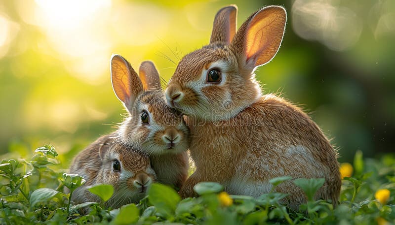 Fluffy Baby Rabbit Sitting in Green Grass Field Generated by AI Stock ...