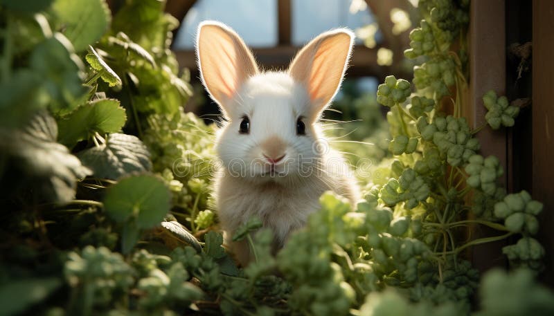 Fluffy Baby Rabbit Sitting on Green Grass, Looking at Me Generated by ...