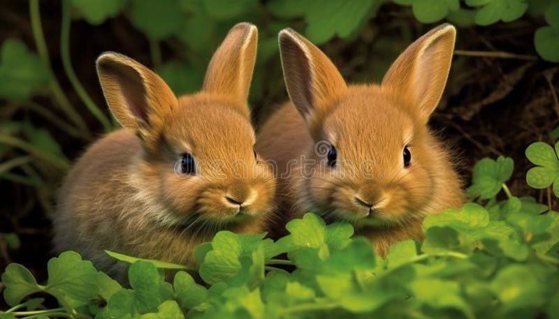 Fluffy Baby Rabbit Sitting in Green Meadow Generated by AI Stock ...