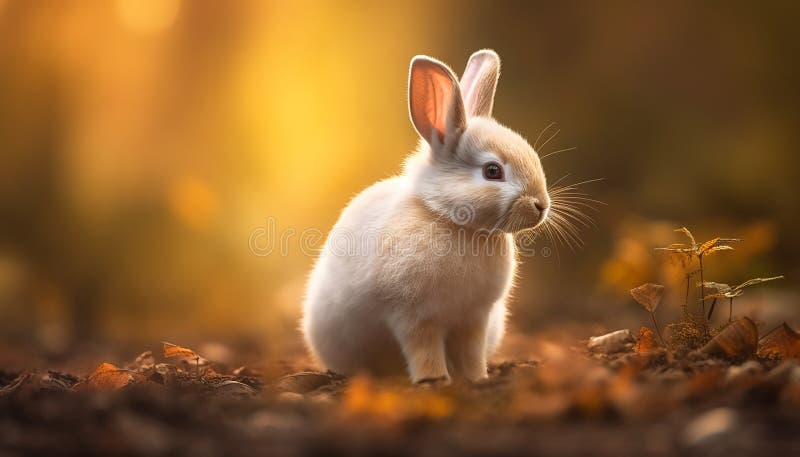 Fluffy Baby Rabbit Sitting in Green Meadow Generated by AI Stock Image ...
