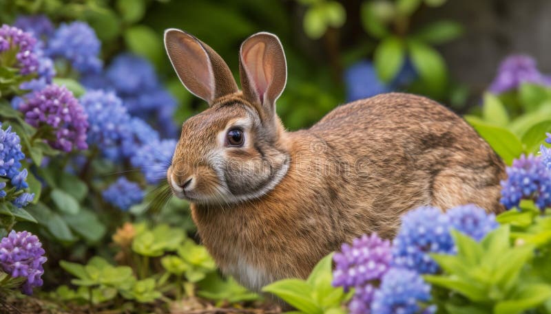 Fluffy Baby Rabbit Sitting in Green Meadow Generated by AI Stock Photo ...