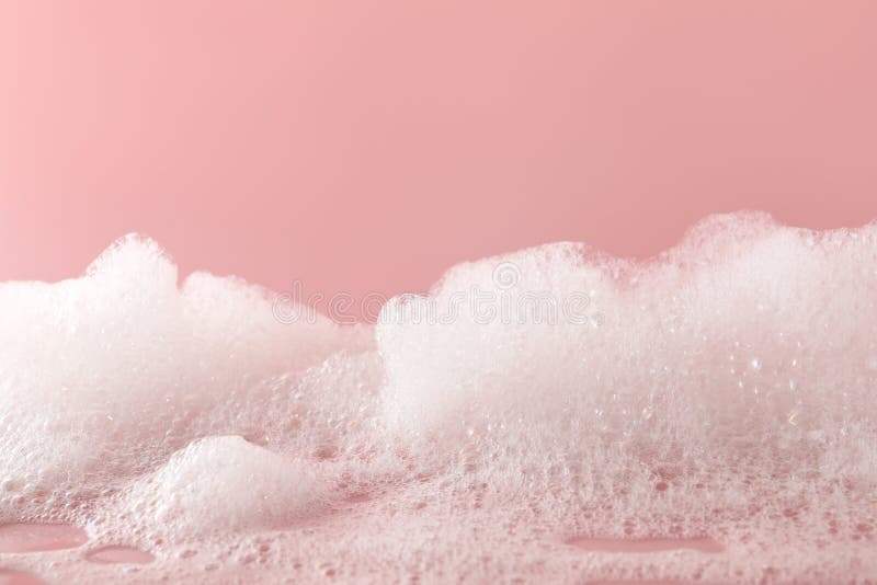 Fluffy Bath Foam on Pink Background, Closeup Stock Image - Image of ...