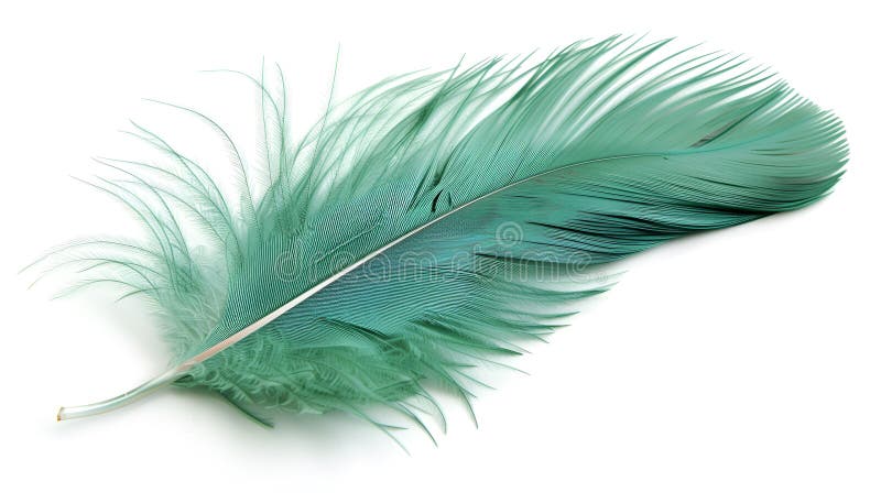Fluffy Beautiful Green Feather Isolated on White Stock Photo - Image of ...
