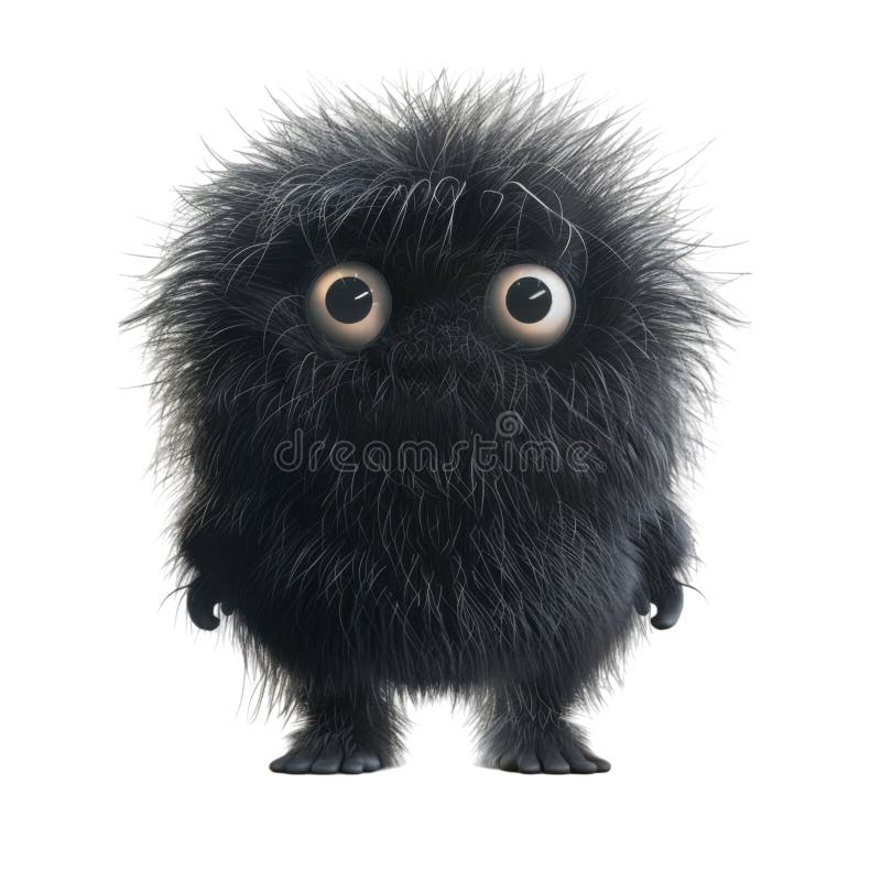 A Fluffy Black Creature with Big Eyes Stock Photo - Illustration of ...