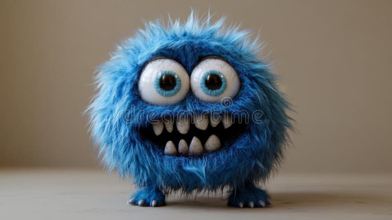 Fluffy Blue Monster with Big Eyes and Teeth Stock Illustration ...