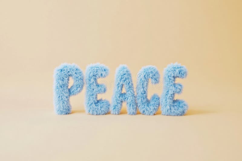 Fluffy Blue Peace Word on Soft Pastel Background for Tranquil Decor or ...