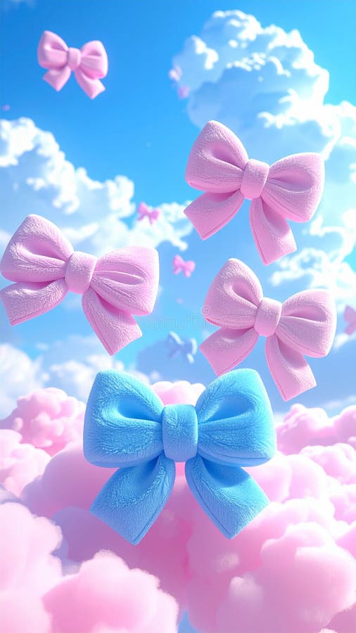 Fluffy Bows in Clouds with Pastel Pink Yellow and White Colors Stock ...