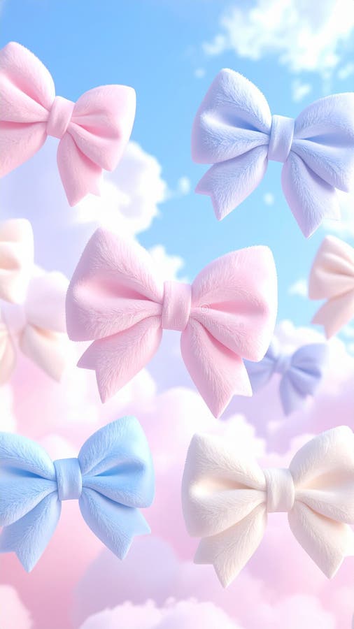 Fluffy Bows in Clouds with Pastel Pink Yellow and White Colors Stock ...