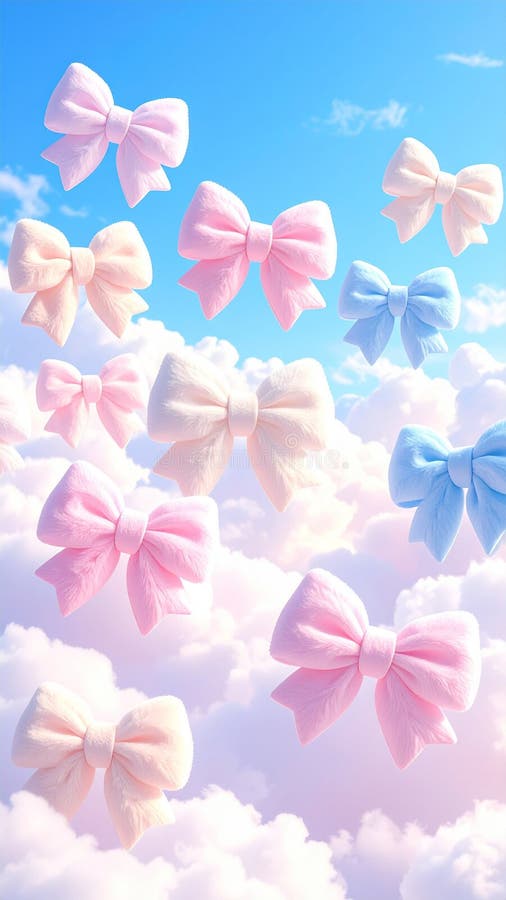 Fluffy Bows in Clouds with Pastel Pink Yellow and White Colors Stock ...