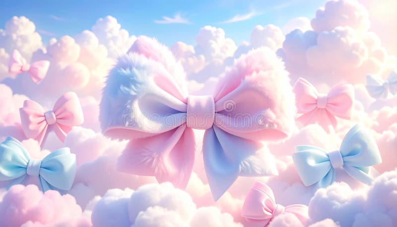 Fluffy Bows in Clouds with Pastel Pink Yellow and White Colors Stock ...