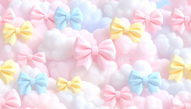 Fluffy Bows in Clouds with Pastel Pink Yellow and White Colors Stock ...