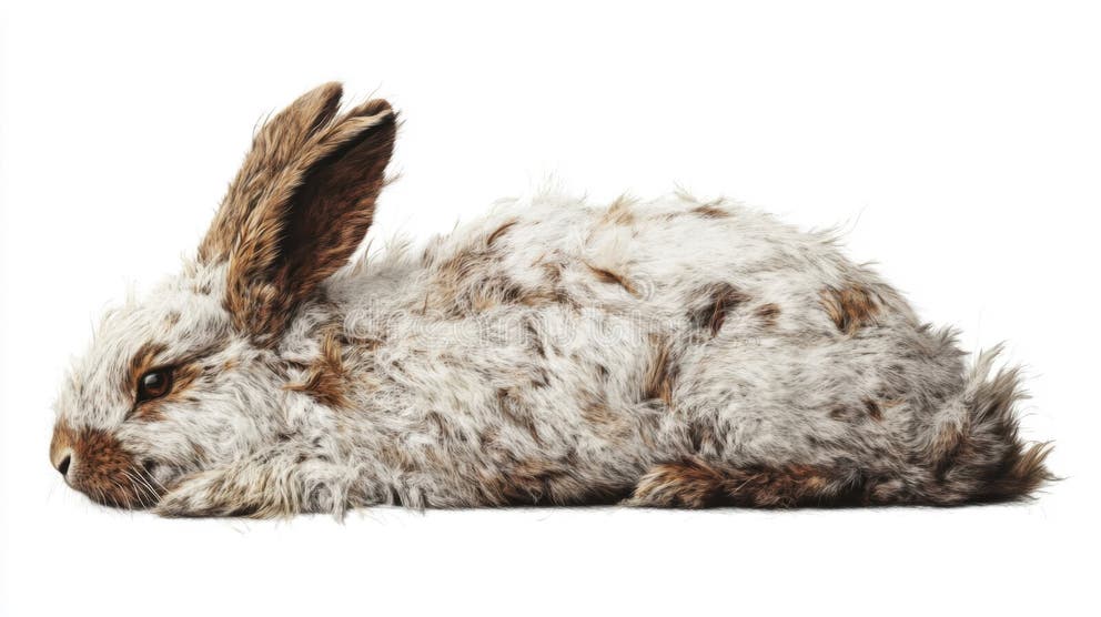 Fluffy Brown and White Rabbit Lying Down on White Background Stock ...