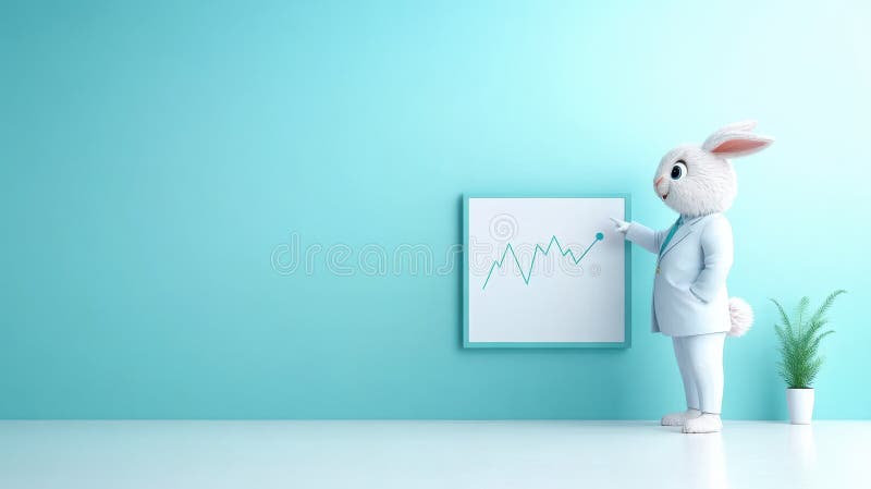 Fluffy Bunny Dressed As CEO Points at Rising Graph on Wall Stock ...