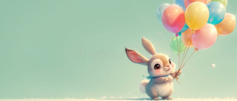 A Fluffy Bunny Holding a Bunch of Colorful Balloons Stock Illustration ...