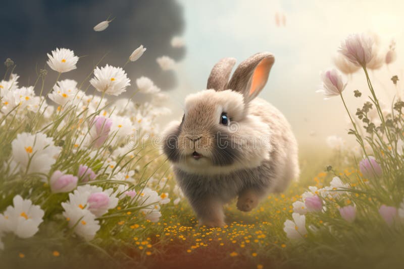 A Fluffy Bunny Hopping through a Field Created with Generative AI ...