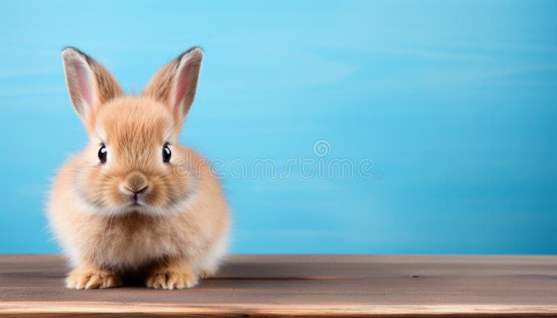 Fluffy Bunny Rabbit with Charming Expression on Vibrant Solid Color ...