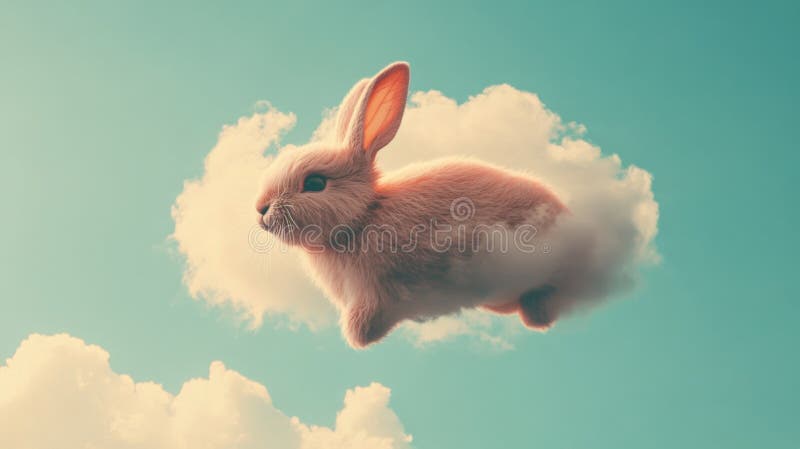 Fluffy Bunny Rabbit Soaring through Clouds in Sky Stock Illustration ...