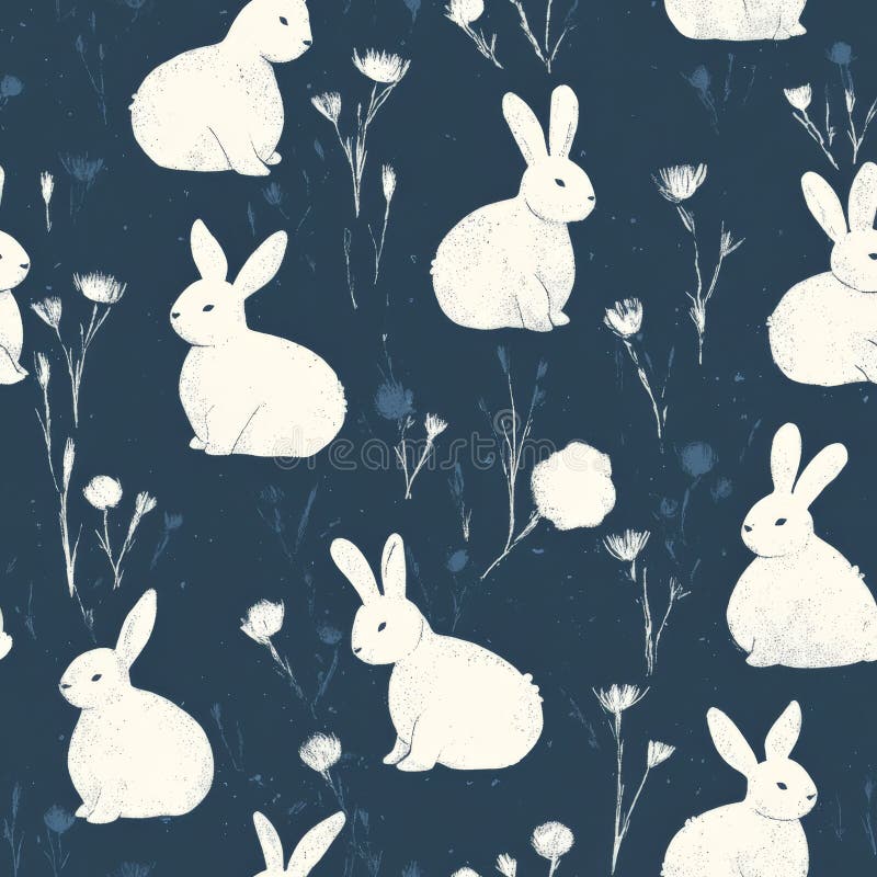 A Fluffy Bunny Tail Pattern with Adorable White Bunny Silhouettes and ...