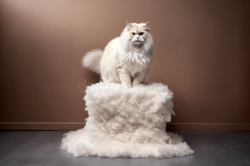 Fluffy Cat Balancing on Edge of Litter Box Stock Photo - Image of ...