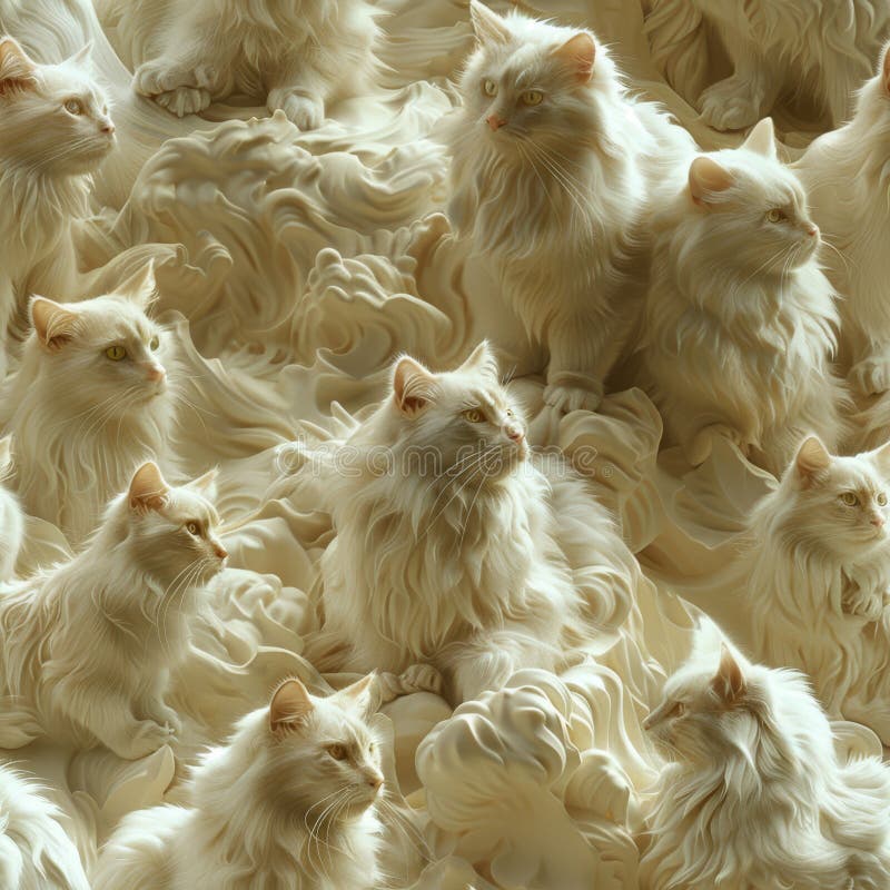 Fluffy Cat Clouds - Seamless Pattern with a Cute Surreal White Cat ...