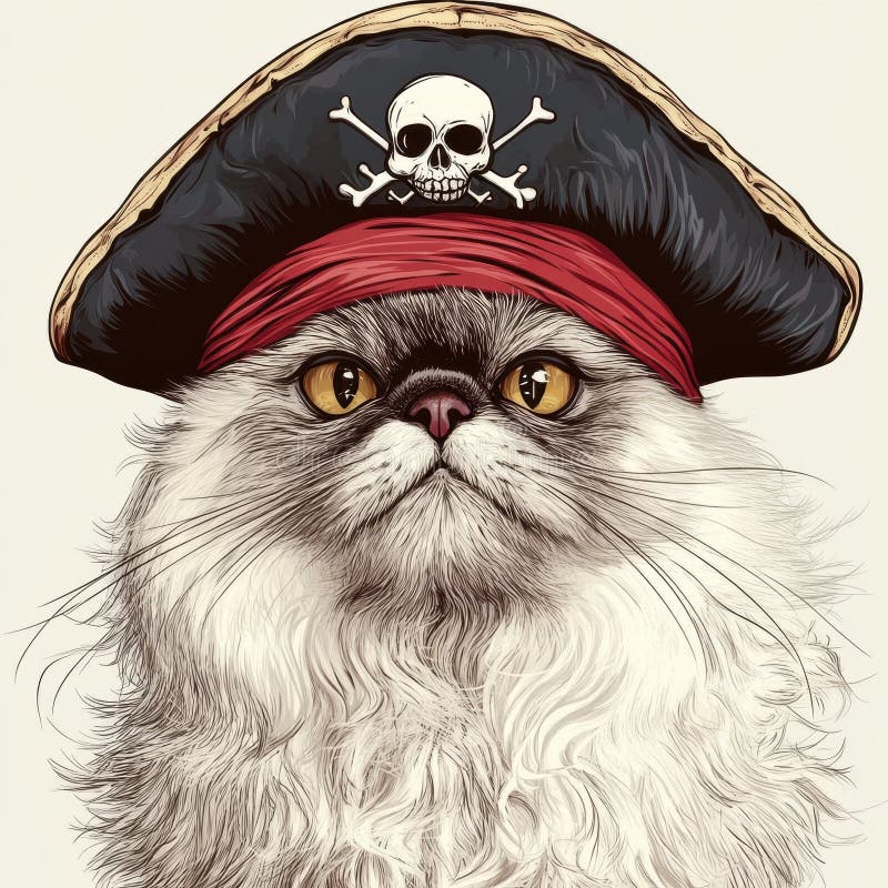 Fluffy Cat Dressed As a Pirate with a Hat Stock Illustration ...