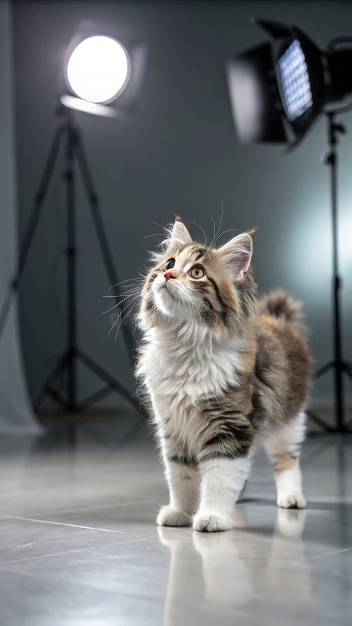Fluffy Cat Exploring Studio Space with Balanced Lighting during ... Fluffy Cat Exploring Studio Space with Balanced Lighting during ...