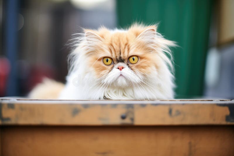 Fluffy Cat with Eyes Peering Over Edge of Container Box Stock Image ...