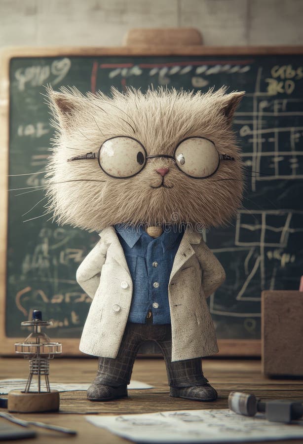Cute Cat Scientist with Glasses and White Lab Coat Stock Photo - Image ...