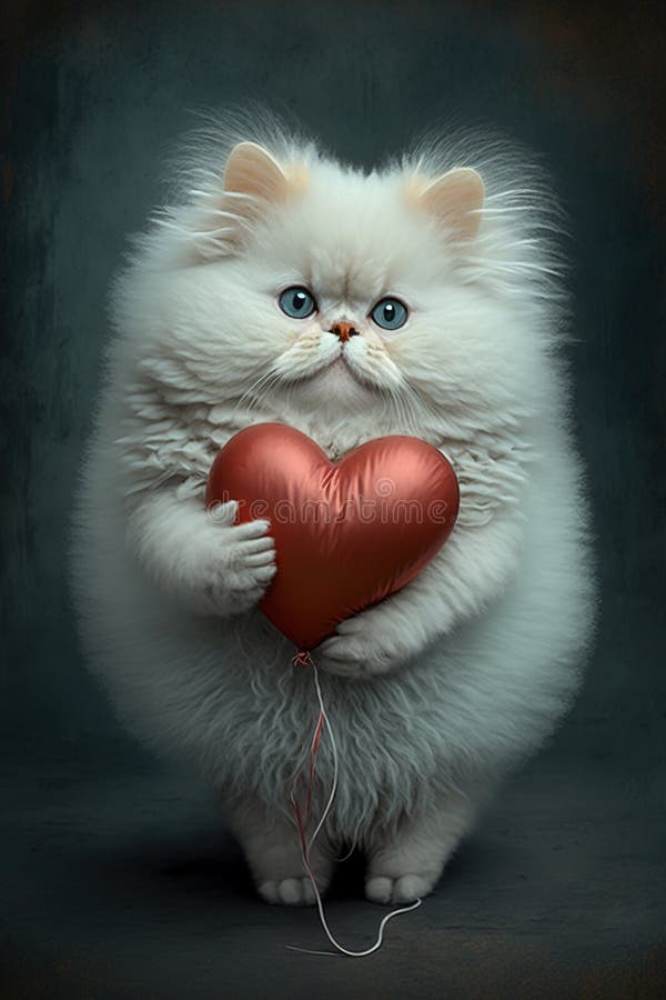 Fluffy Cat Holding a Heartcore Shape Balloon. Generative AI Stock ...