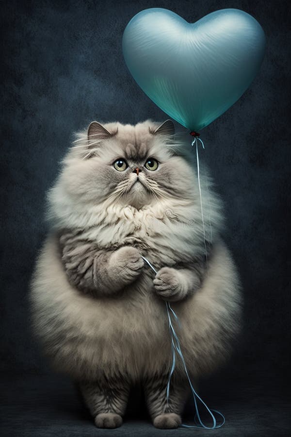Fluffy Cat Holding a Heartcore Shape Balloon. Generative AI Stock ...
